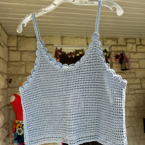 ADORA | Tops | Adora Blue Knit Open Weave Tank Top | Poshmark